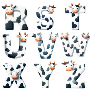 Watercolor Cow Alphabet & Number Clipart 36 PNG Collection, Alphabet ...