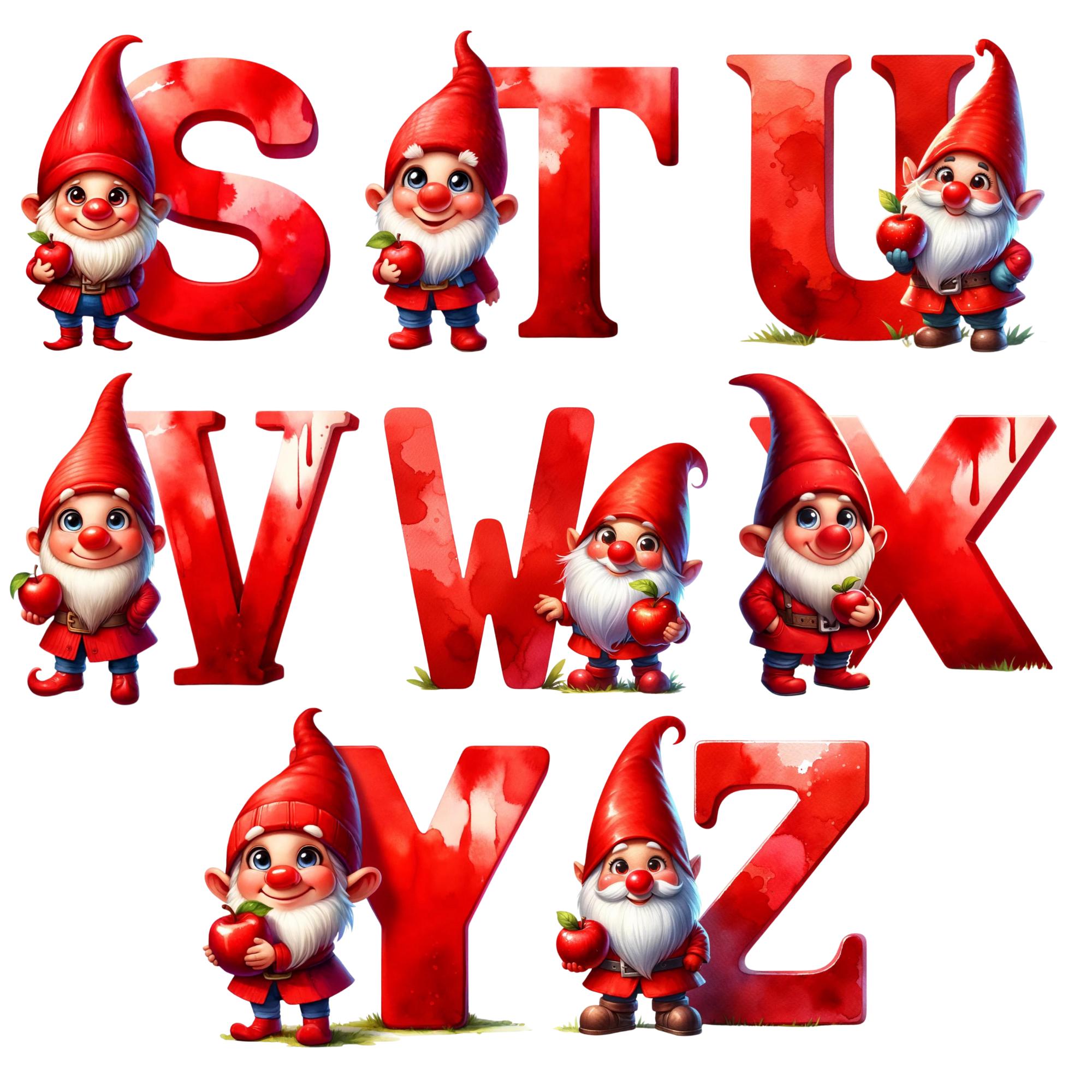 Watercolor Gnome Alphabet PNG A-Z, Gnome Font Clipart A-Z, 26 Gnome ...