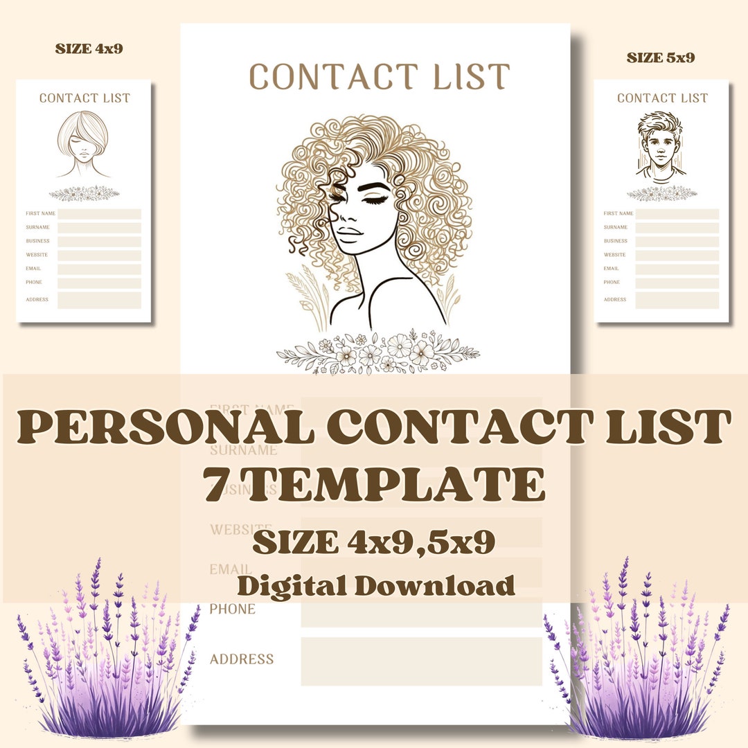 Stylish Contact List Templates Bundle Planner, 7 Unique Portraits ...