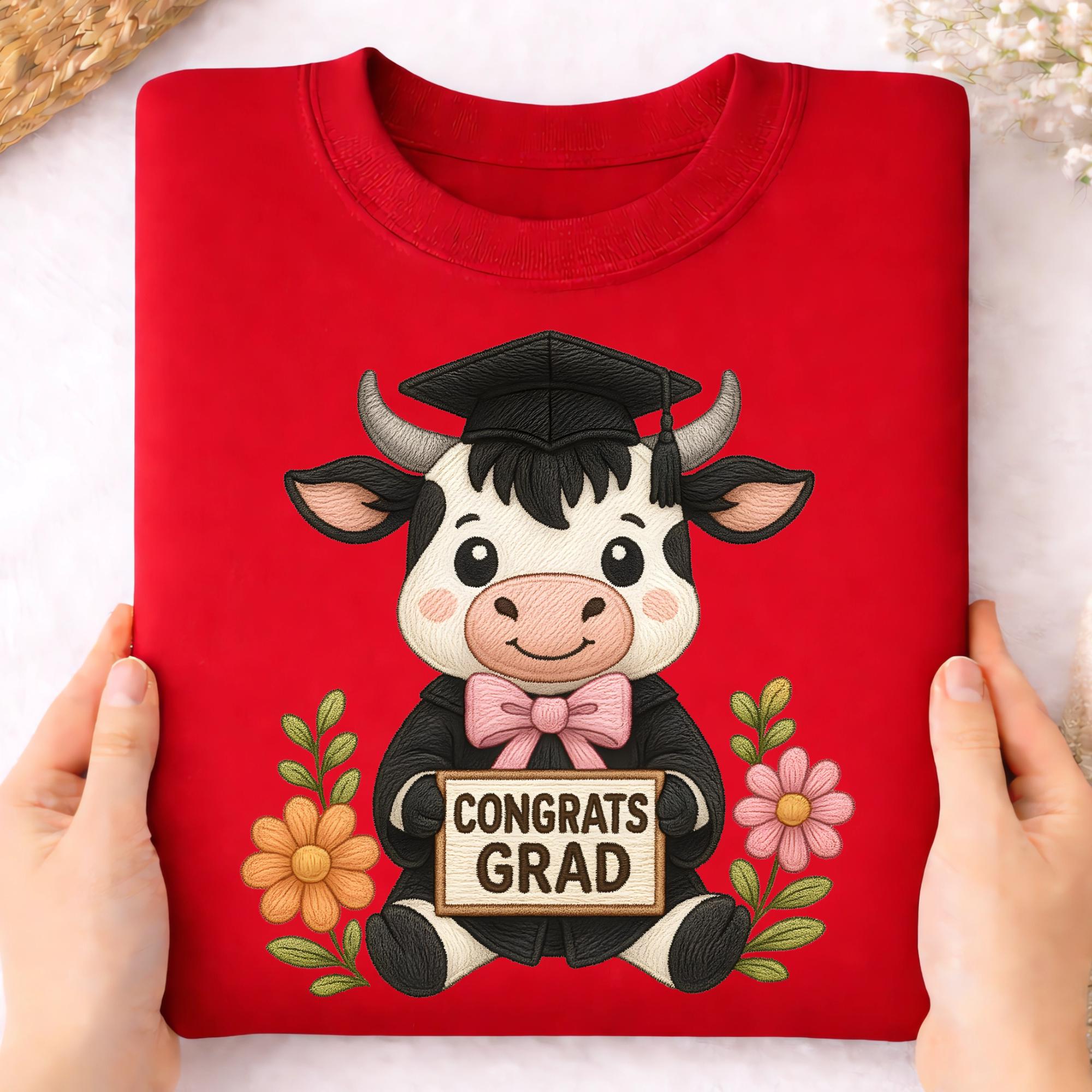 Embroidery Graduation Cow Png, Congrats Grad Cow Png, Cow Graduate ...