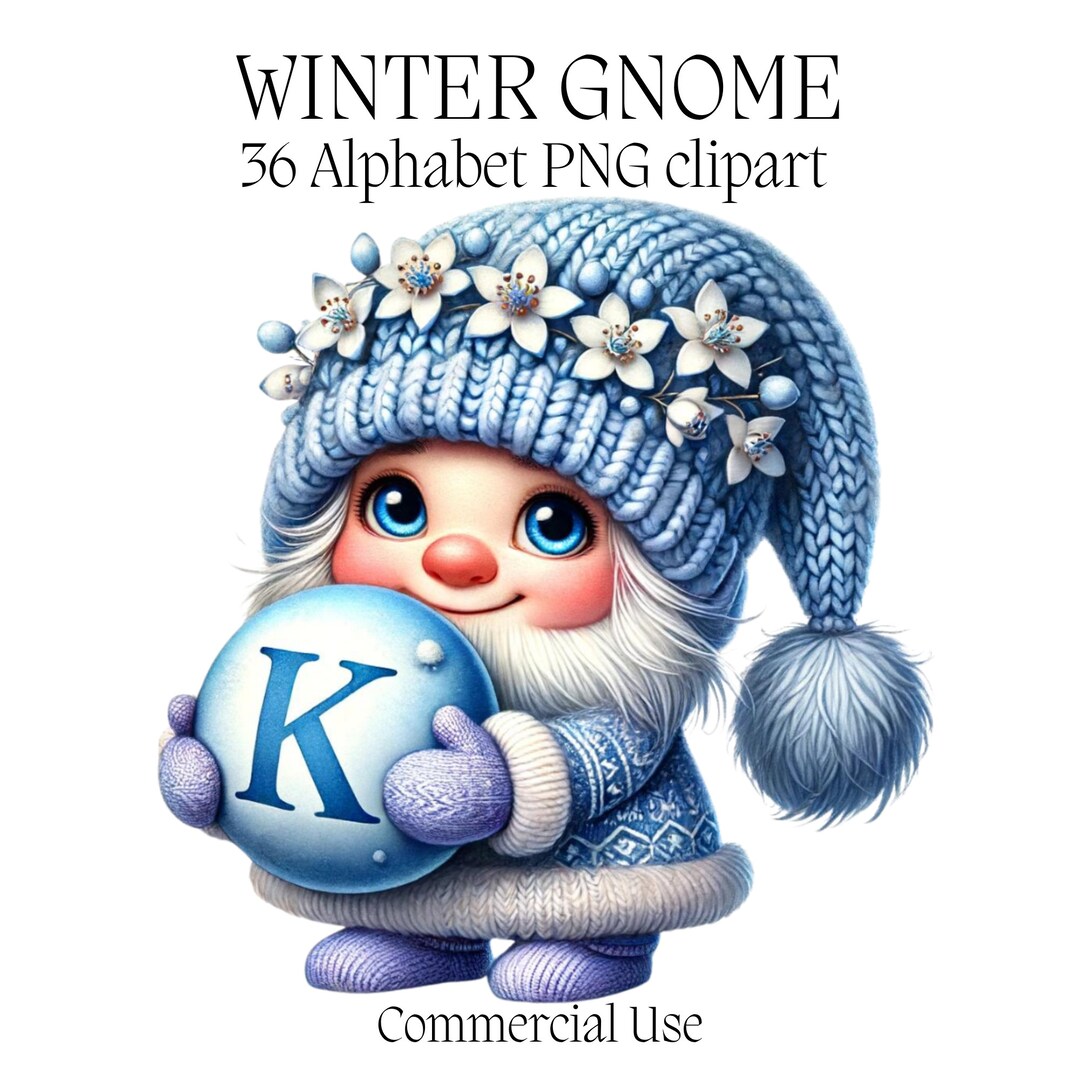 Winter Gnome Alphabet & Number Clipart A-Z 0-9, Gnomes, 36 PNG Letters ...