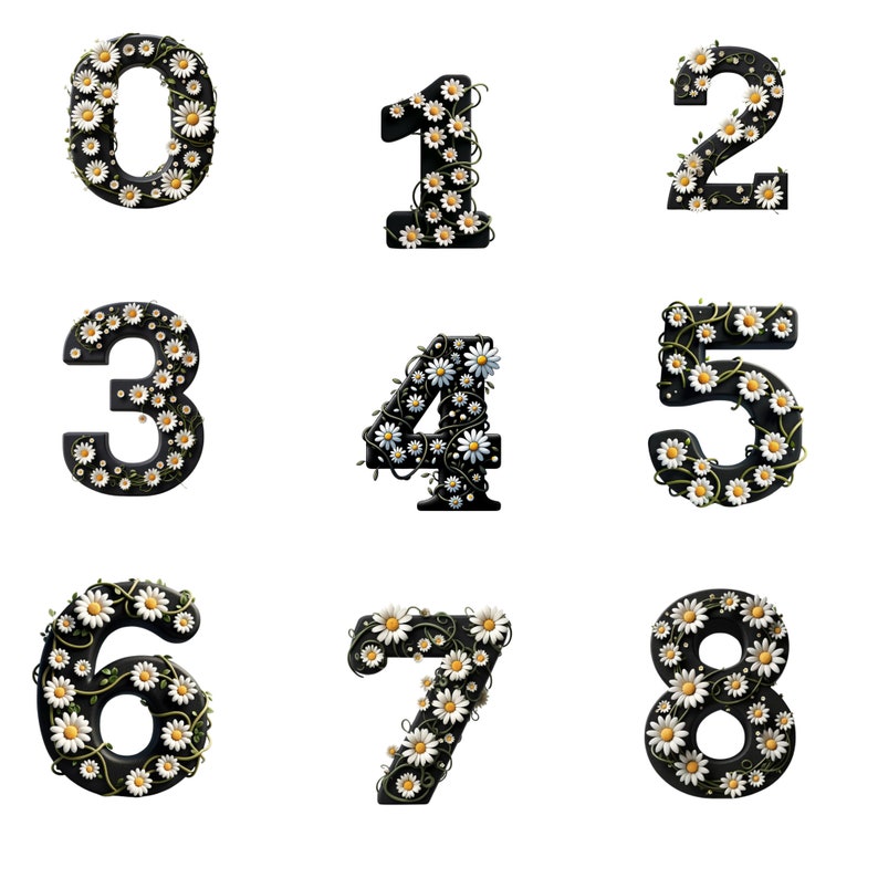 Daisy Floral Alphabet & Number Clipart Set, 36 PNG Clipart, A-Z Flower ...