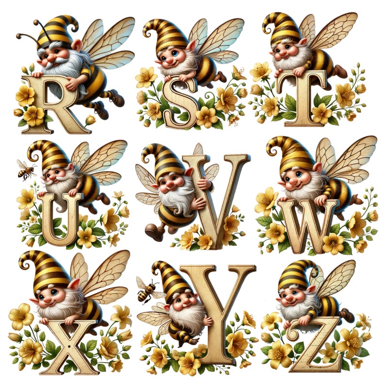 Bee Gnome Alphabet & Number A-Z 0-9, Bee Gnome Font, 36 PNG Letters ...