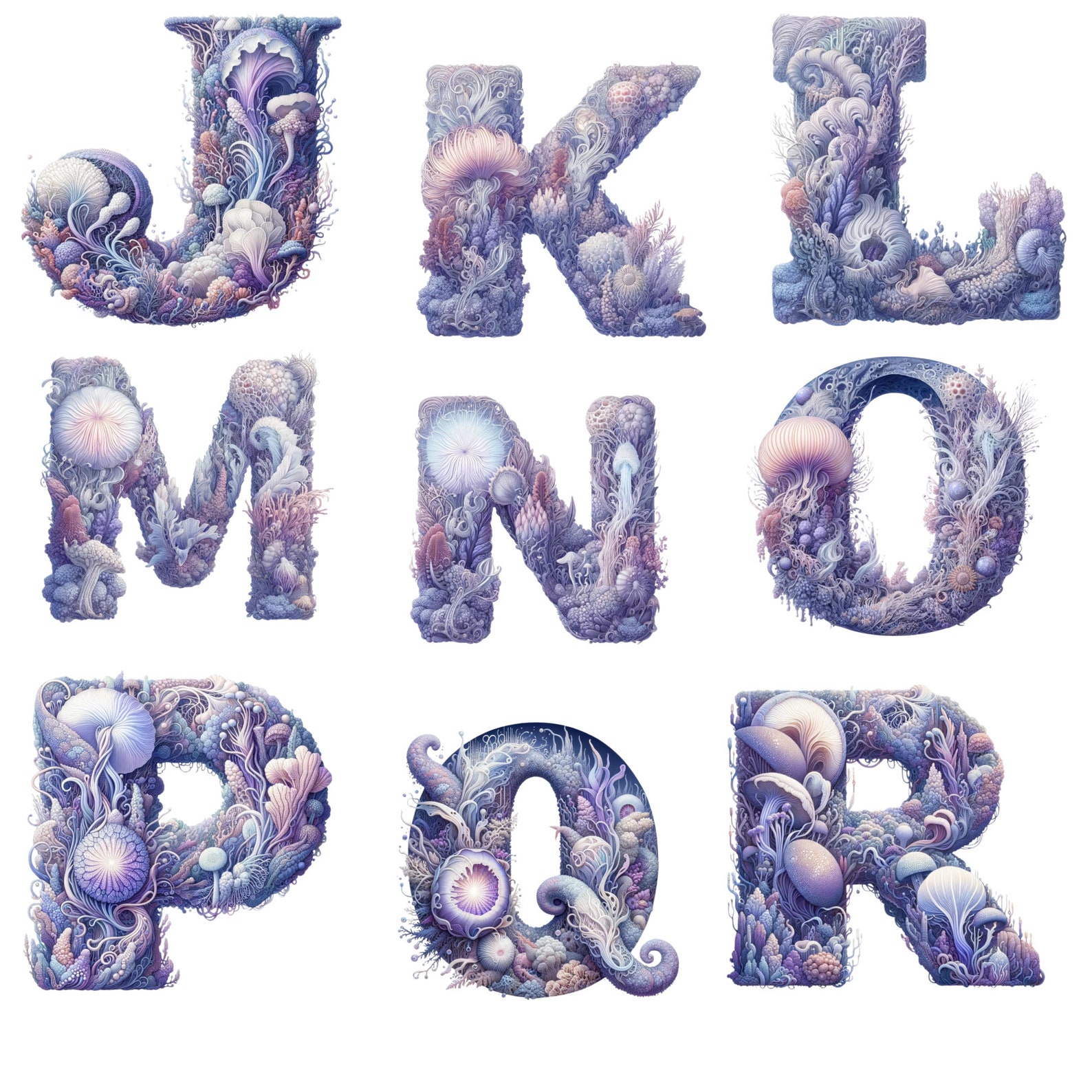 Coral Reef Alphabet PNG Clipart A-Z, Ocean Alphabet Clipart, Underwater ...