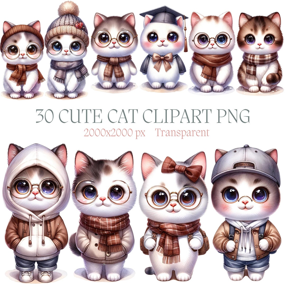 30 Cute Cat Clipart Bundle, Happy Cat Animal Clipart, Cat Illustration ...