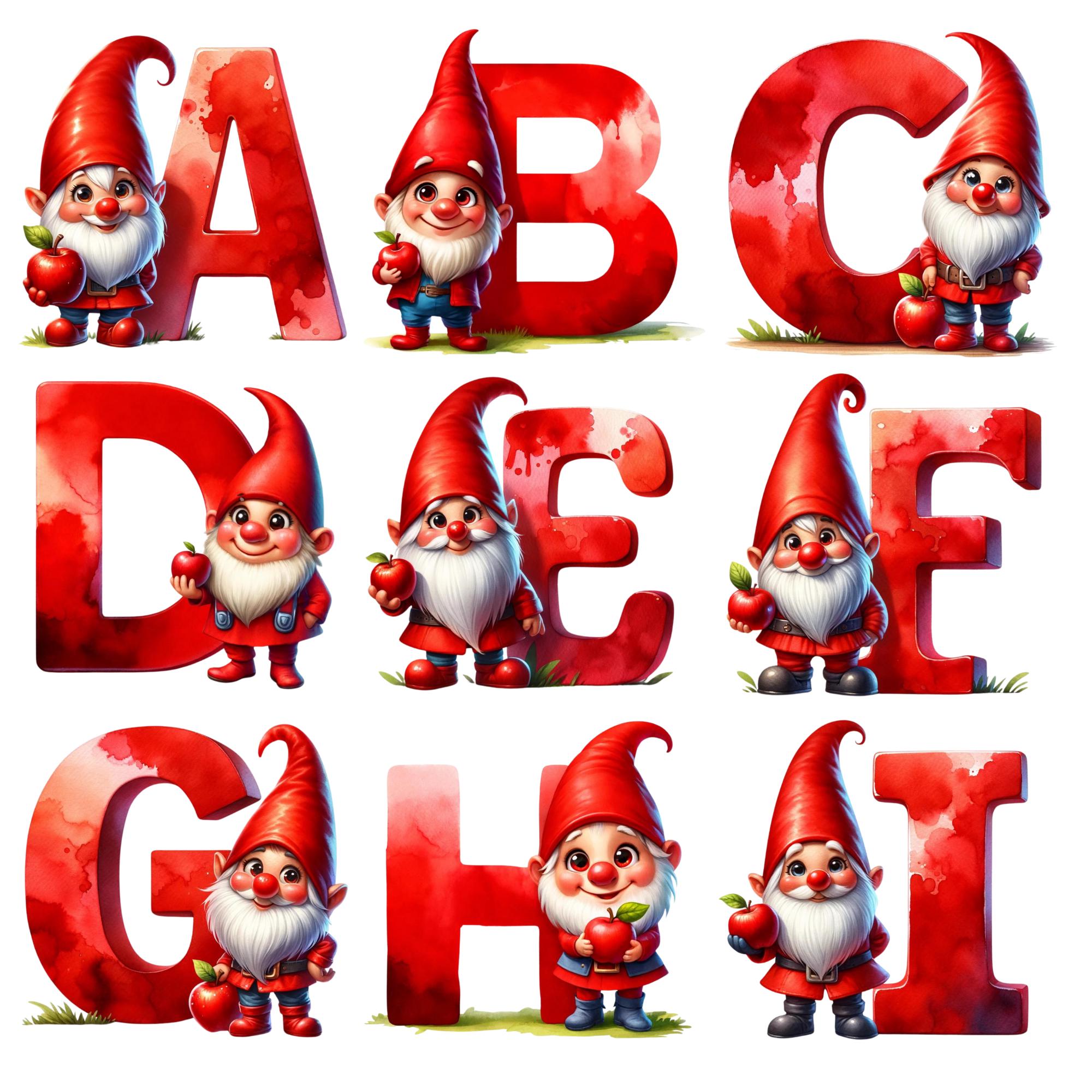 Watercolor Gnome Alphabet PNG A-Z, Gnome Font Clipart A-Z, 26 Gnome ...