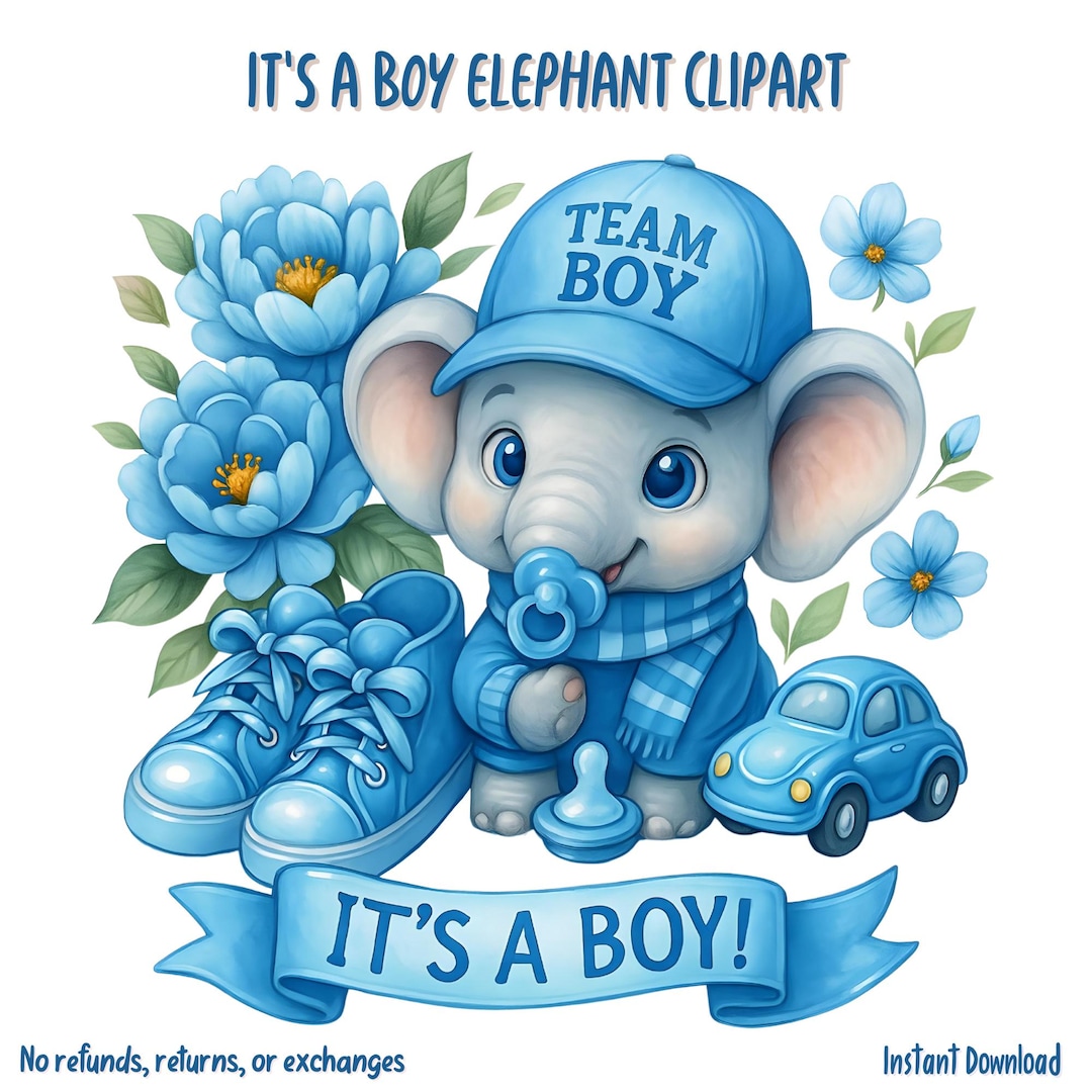 Baby Boy Elephant Clipart, Blue Nursery Art (PNG) - Etsy