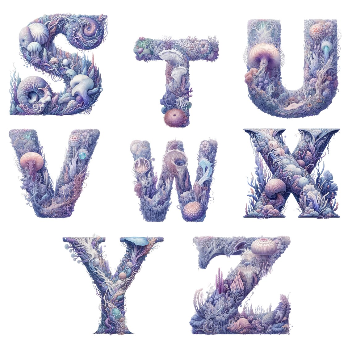 Coral Reef Alphabet PNG Clipart A-Z, Ocean Alphabet Clipart, Underwater ...