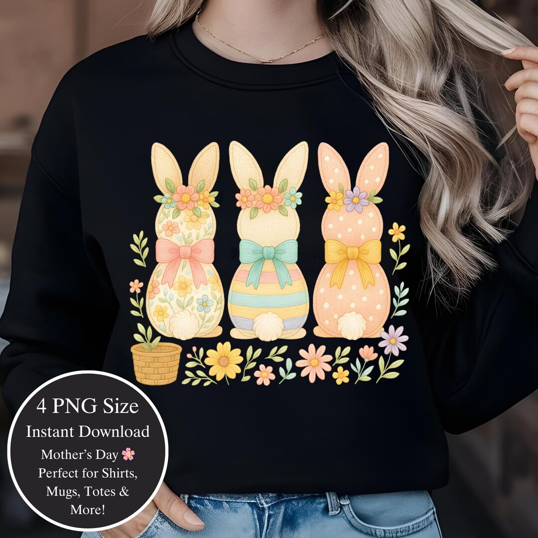 Spring Bunny PNG Clipart, Cute Floral Bunny PNG, Pastel Bunny Trio ...