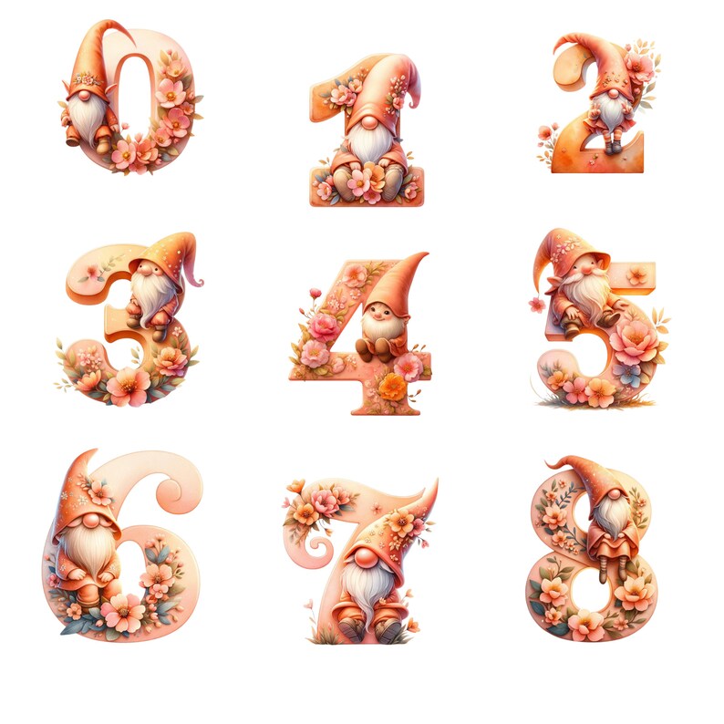 Watercolor Gnome Alphabet & Number Clipart, 36 PNG Files, Whimsical ...