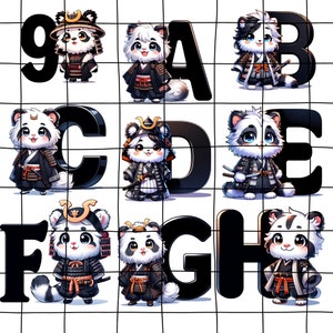 Cute Samurai Alphabet & Number Clipart PNG A-Z 0-9 ,36 PNG Clipart ...