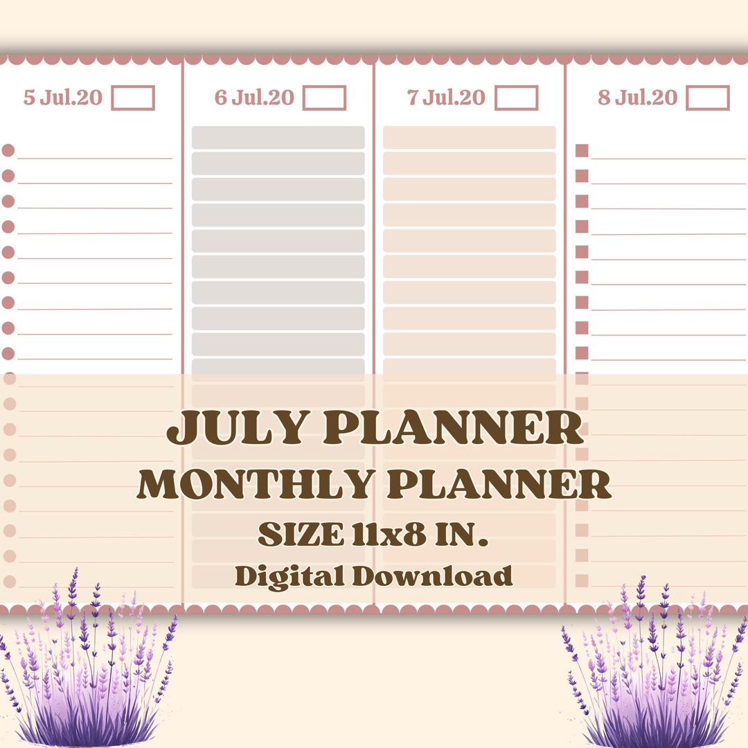 Printable July Monthly Planner 2024 Size 11x8,daily & Monthly Schedule ...