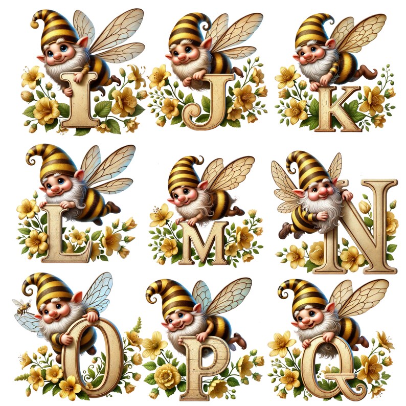 Bee Gnome Alphabet & Number A-Z 0-9, Bee Gnome Font, 36 PNG Letters ...
