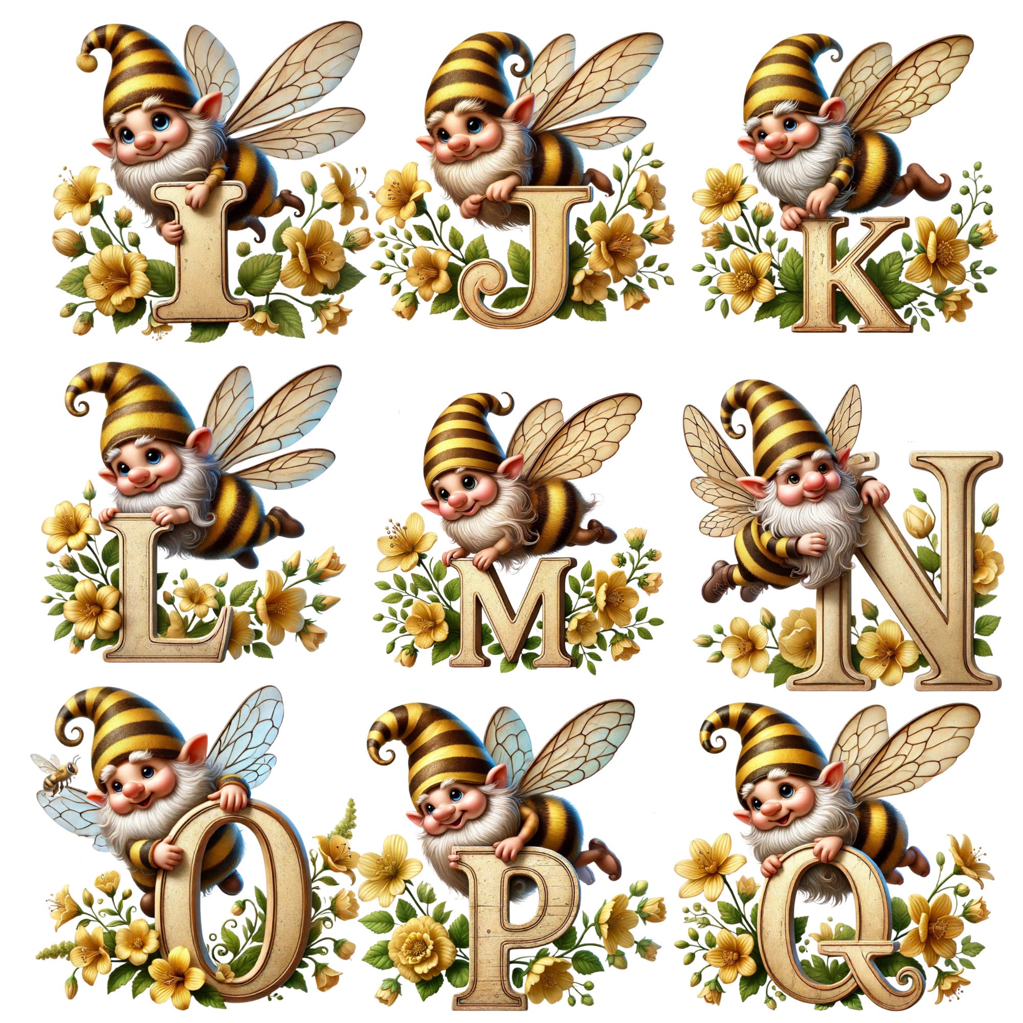 Bee Gnome Alphabet & Number A-Z 0-9, Bee Gnome Font, 36 PNG Letters ...