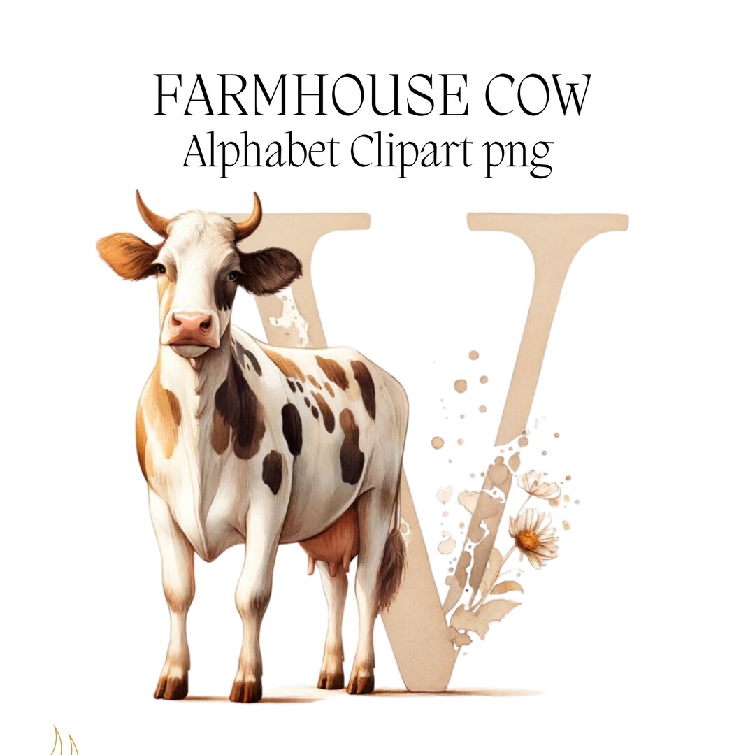 Farmhouse Cow Alphabet PNG Clipart A-Z, 26 Letters Clipart Png, High ...