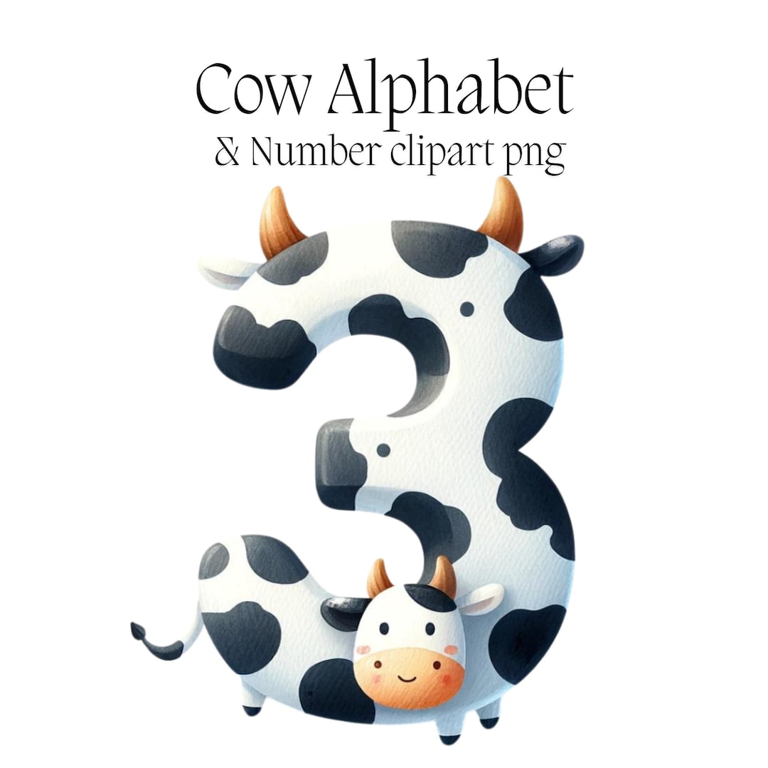 Watercolor Cow Alphabet & Number Clipart 36 PNG Collection, Alphabet ...