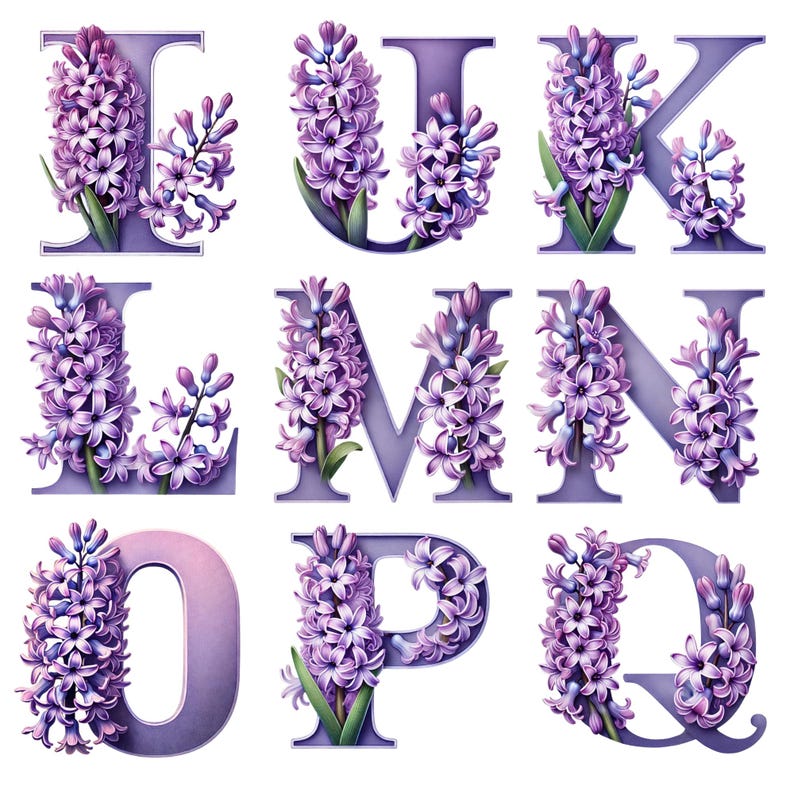 Hyacinth Floral Alphabet & Number Clipart, Hyacinth Letters Clipart, A ...