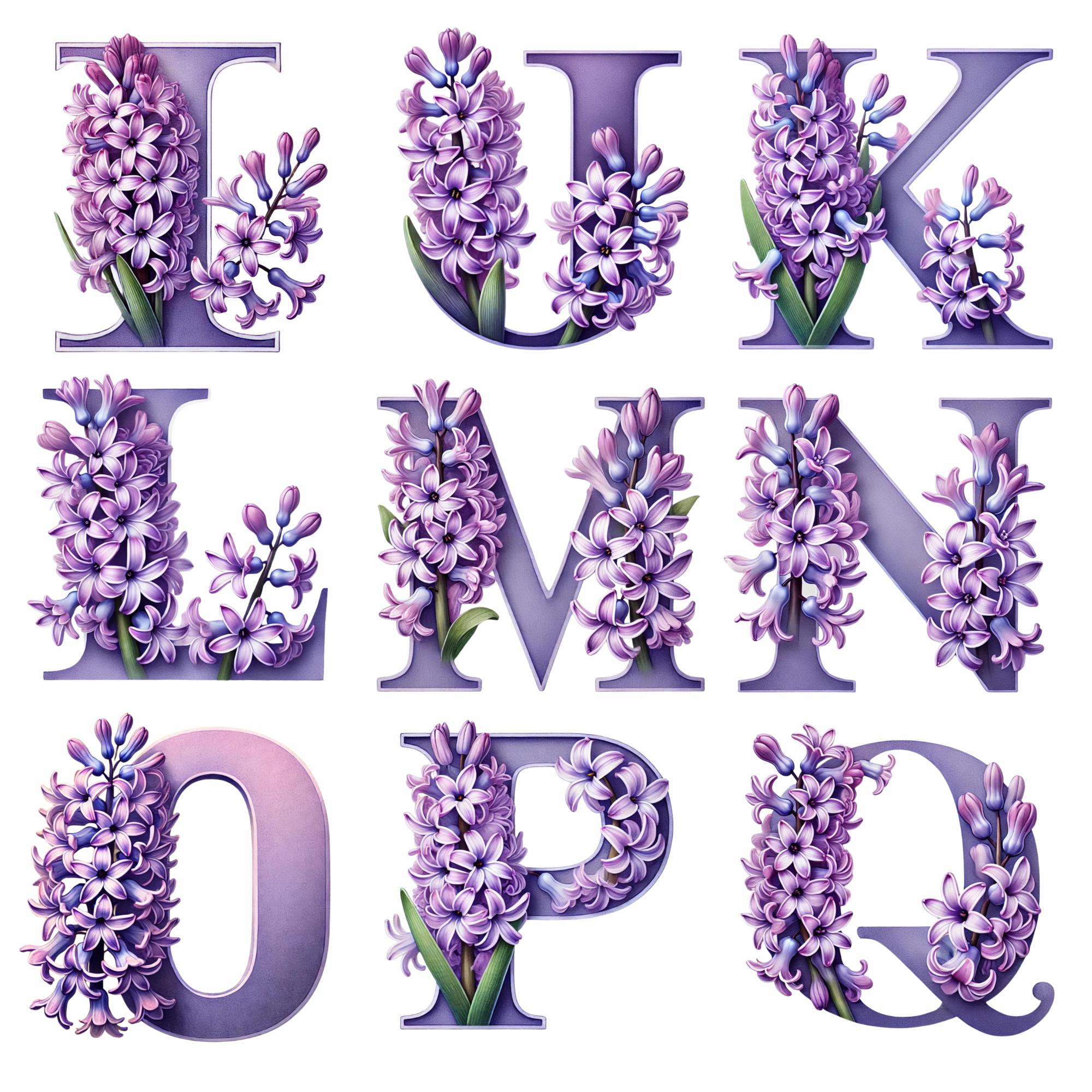 Hyacinth Floral Alphabet & Number Clipart, Hyacinth Letters Clipart, A ...