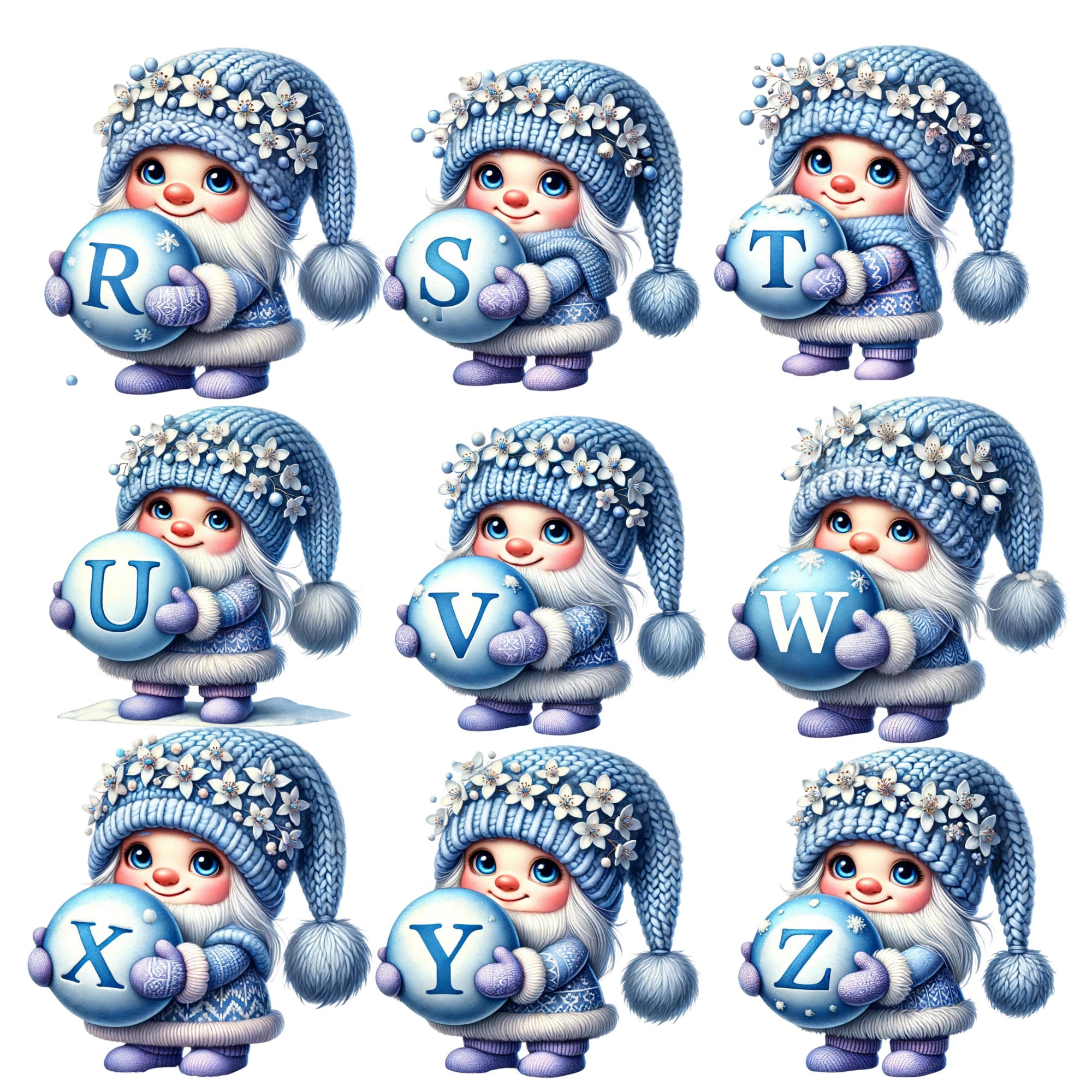 Winter Gnome Alphabet & Number Clipart A-Z 0-9, Gnomes, 36 PNG Letters ...