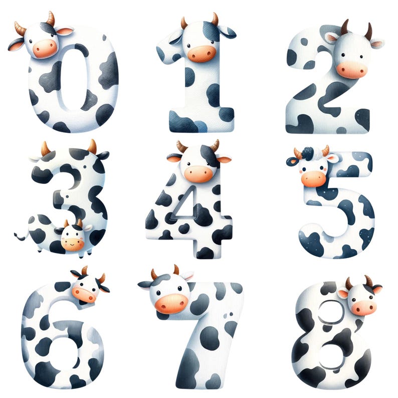 Watercolor Cow Alphabet & Number Clipart 36 PNG Collection, Alphabet ...