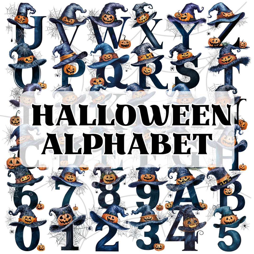 Halloween Alphabet PNG, Clipart A-Z 0-9 PNG, Pumpkin Alphabet Clipart ...
