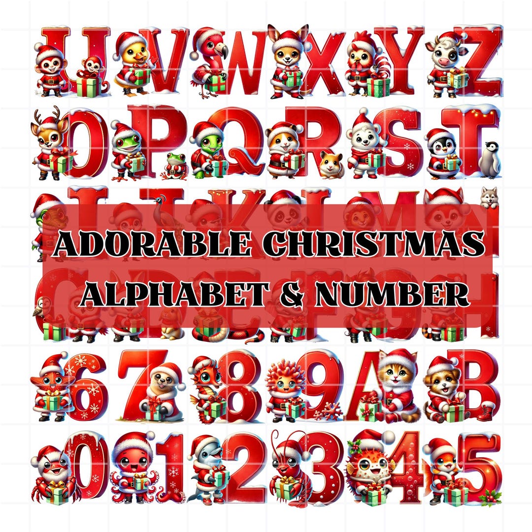 Christmas Alphabet & Number Clipart, Cute Christmas Animal Letters A-Z ...