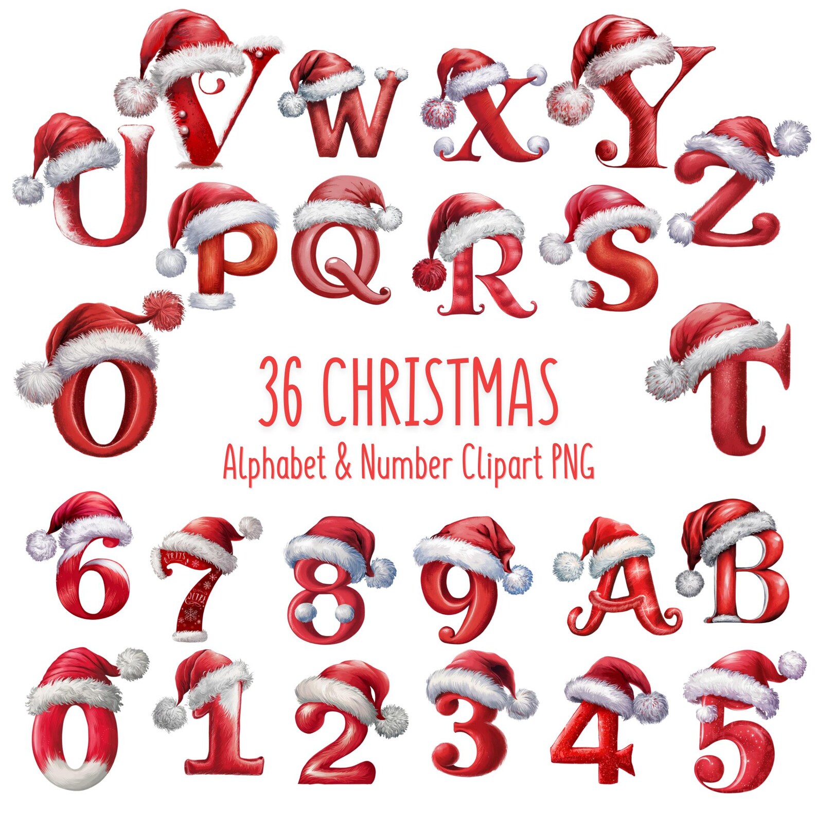 Santa Hat Alphabet PNG: Red Christmas Letters & Numbers Clipart ...
