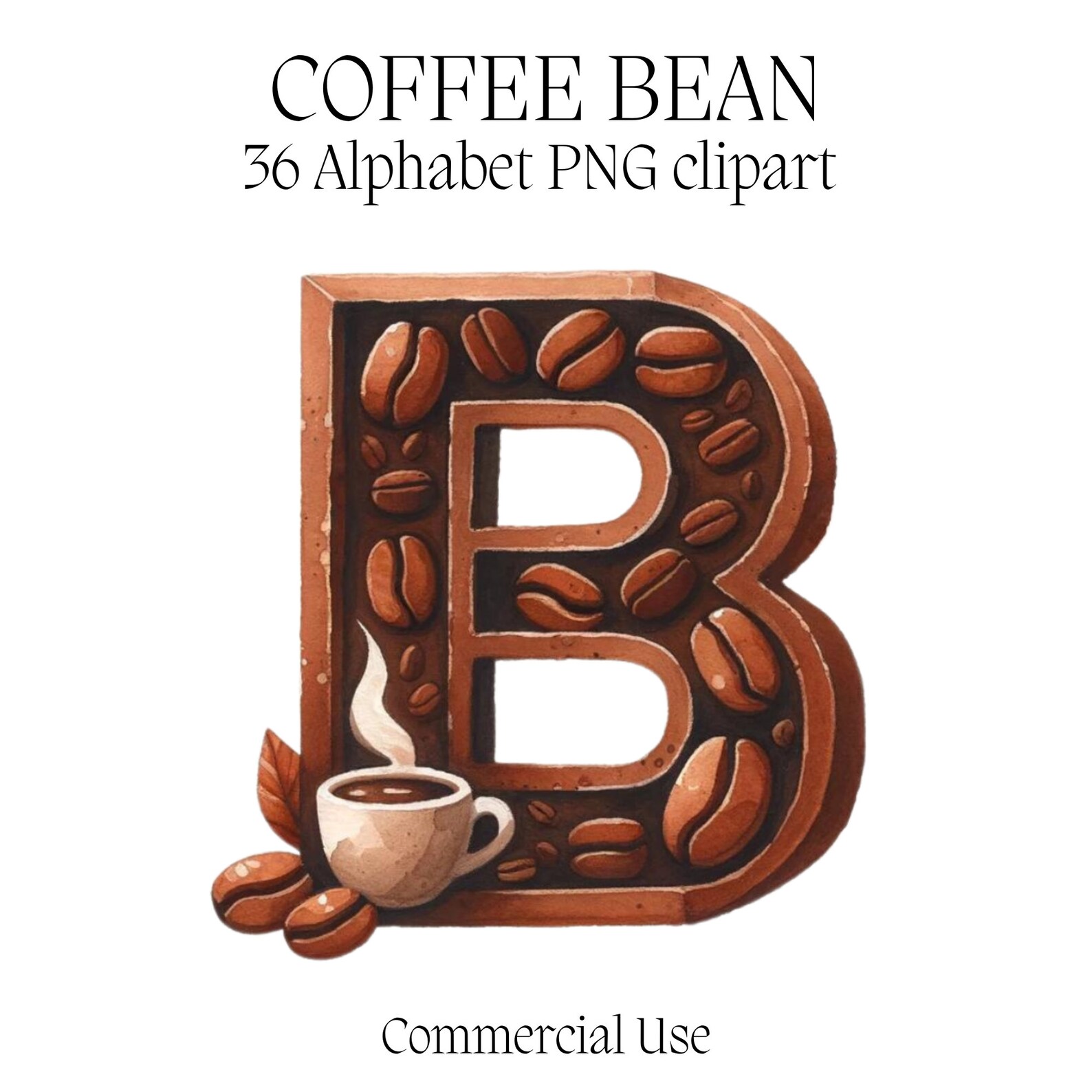 Coffee Bean Alphabet & Number PNG Clipart Set , 36 PNG Letters, A-Z 0-9 ...