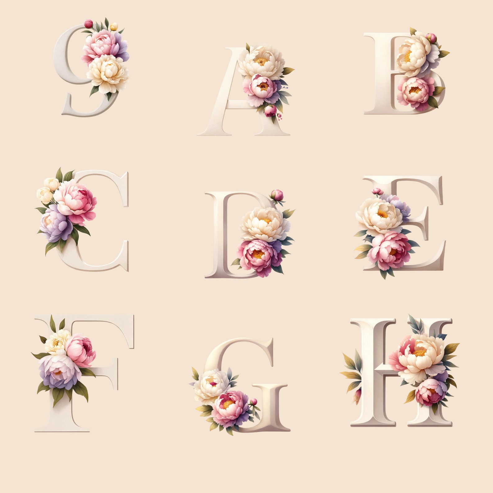 Watercolor Floral Alphabet & Number PNG Clipart, Peony Letters Clipart ...