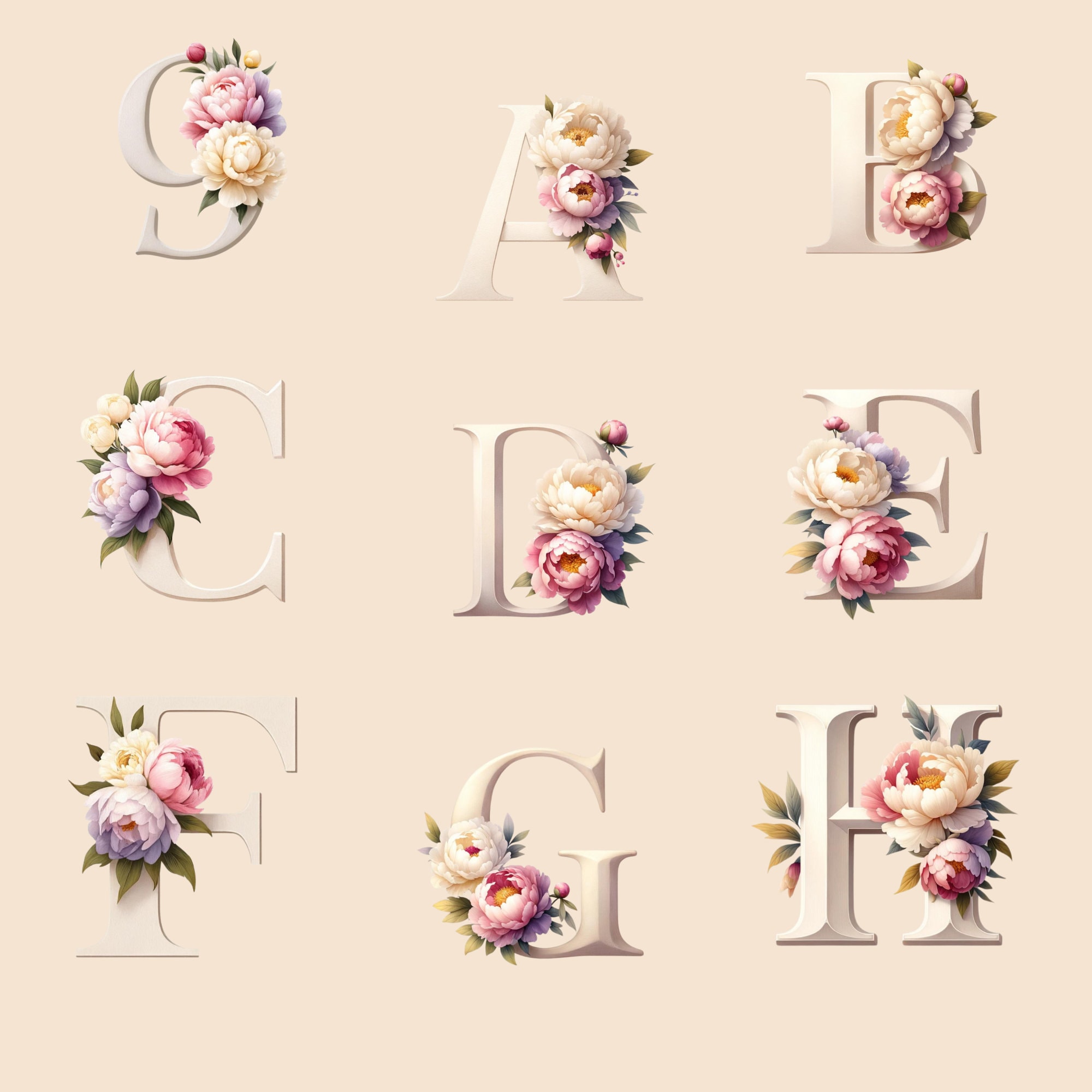 Watercolor Floral Alphabet & Number PNG Clipart, Peony Letters Clipart ...