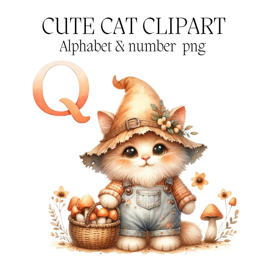 Cute Cat Alphabet & Number PNG Clipart A-Z 0-9, Alphabet Clipart 36 PNG ...