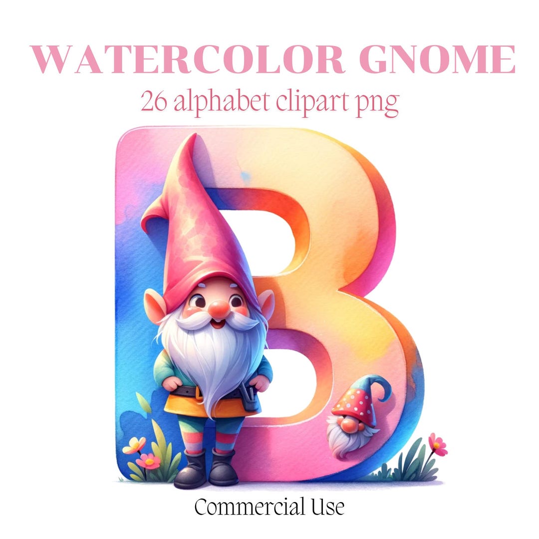 Watercolor Gnome Alphabet A-Z PNG, Cute Gnome Font Clipart, 26 Letters ...