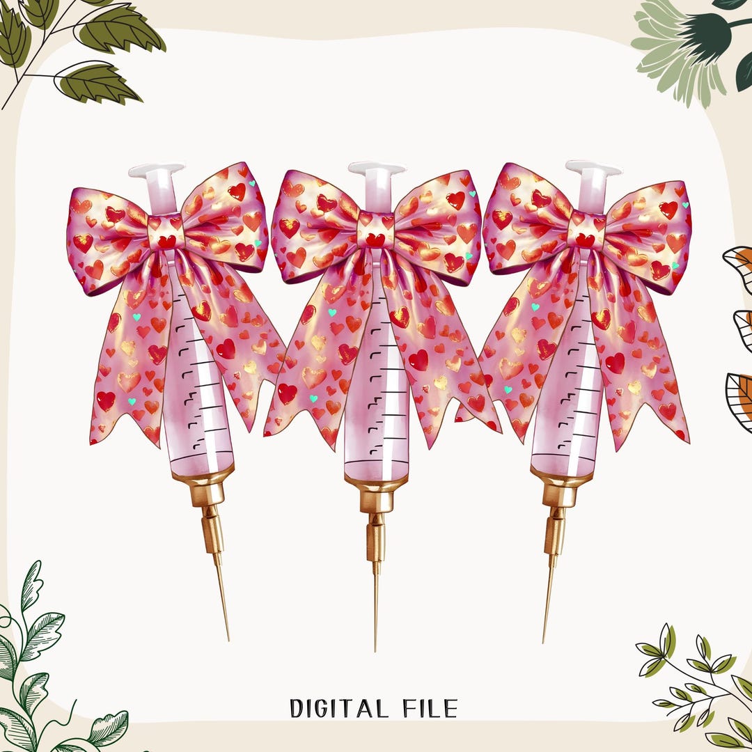 Valentine's Day Nurse Bow PNG, Syringes Design Png, Cute Nurse Gift PNG ...