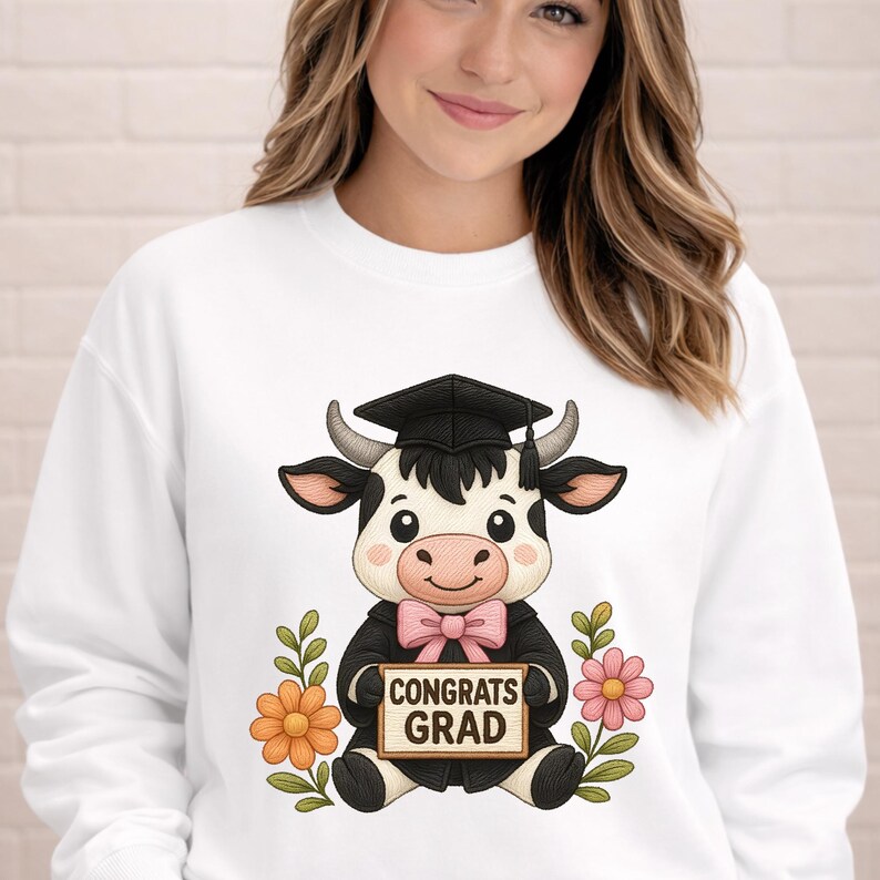 Embroidery Graduation Cow Png, Congrats Grad Cow Png, Cow Graduate ...