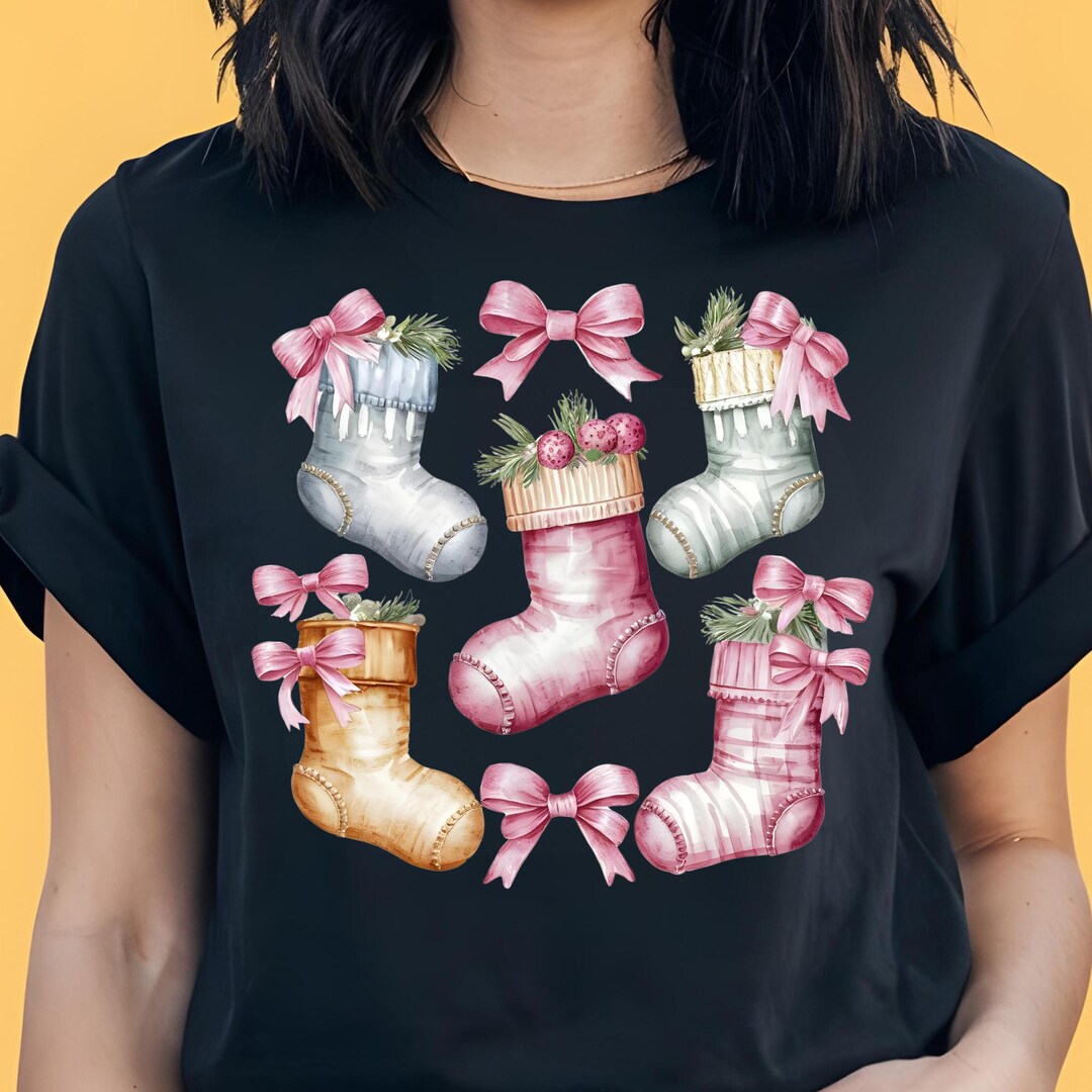 Coquette Christmas Stockings PNG, Adorable Xmas Stockings, Pink Bow ...