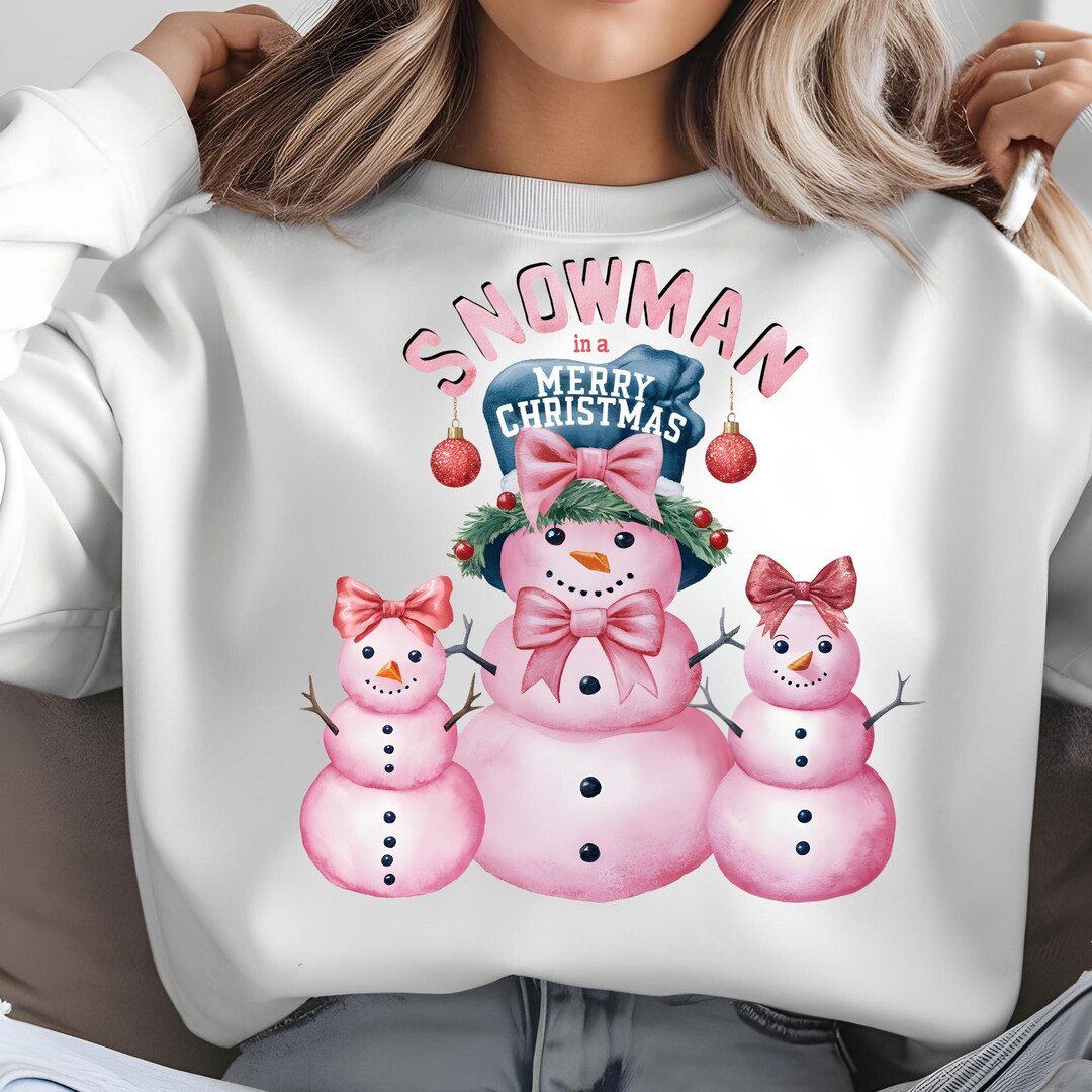 Pink Snowman Christmas PNG, Cute Family Snowman PNG, Merry Christmas ...