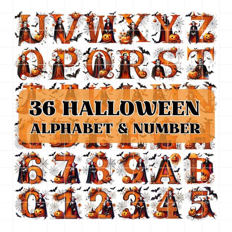 36 Halloween Alphabet PNG Clipart, Spooky Dracula Font, Pumpkin ...
