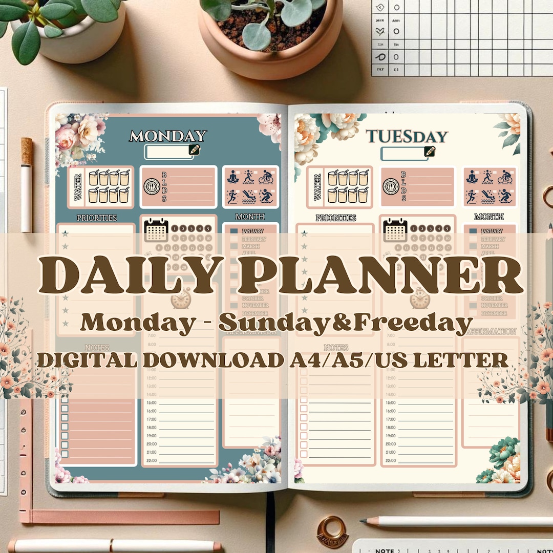 Digital Planner Set, Printable Pdf & Png, Monday-sunday Planner With