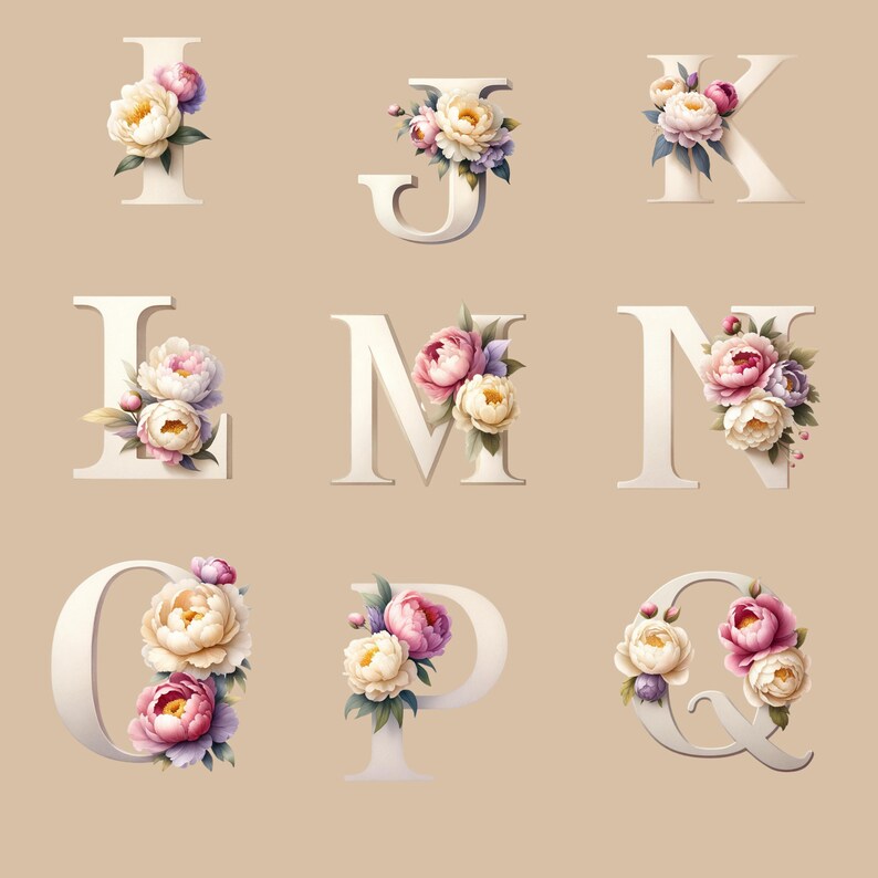 Watercolor Floral Alphabet & Number PNG Clipart, Peony Letters Clipart ...