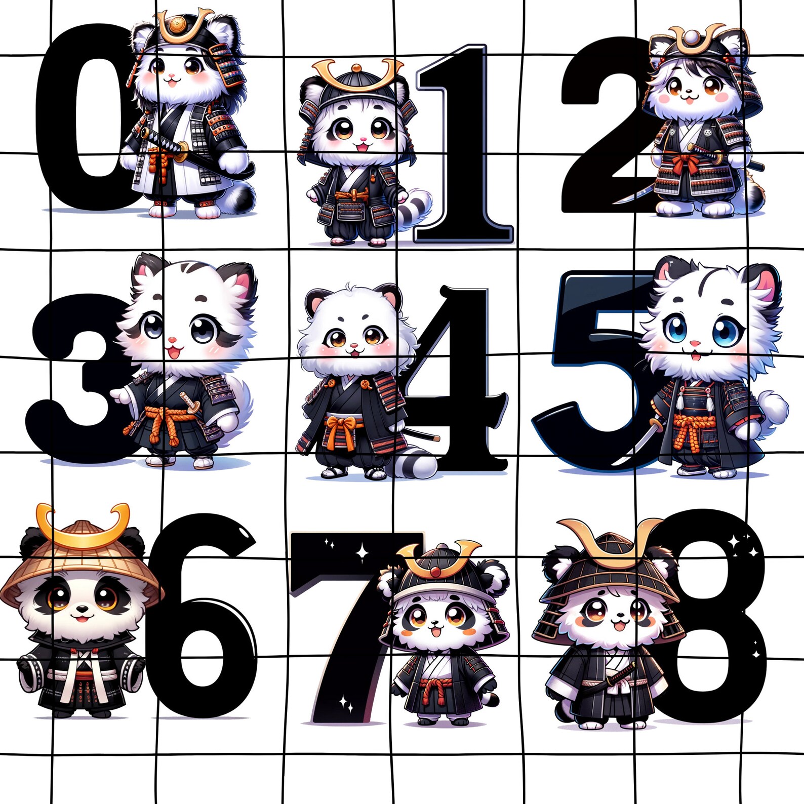 Cute Samurai Alphabet & Number Clipart PNG A-Z 0-9 ,36 PNG Clipart ...