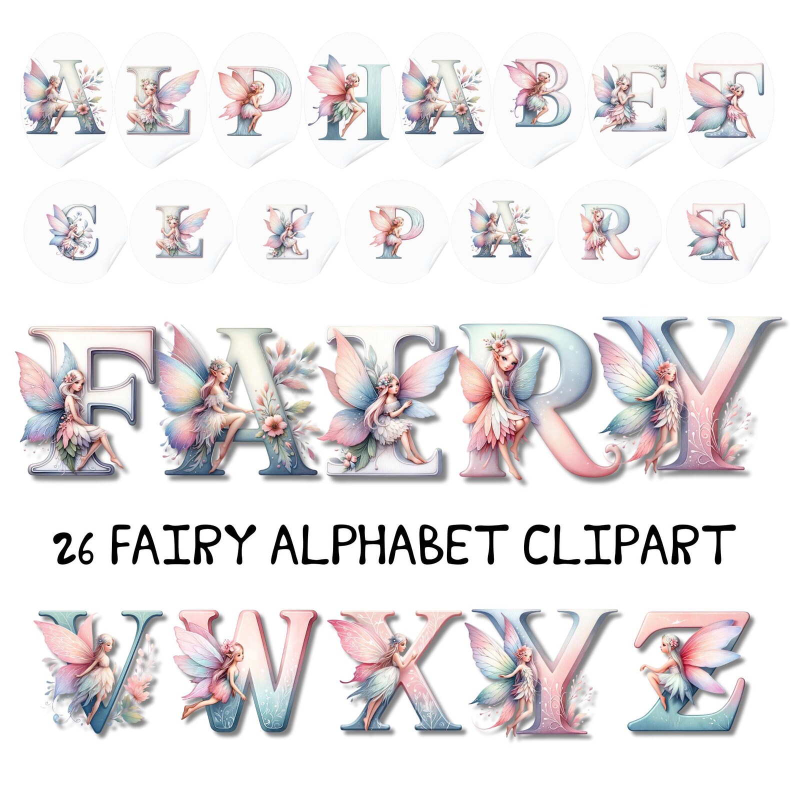 26 Fairy Alphabet Clipart, Fantasy Letters PNG, Pastel Letters Png ...