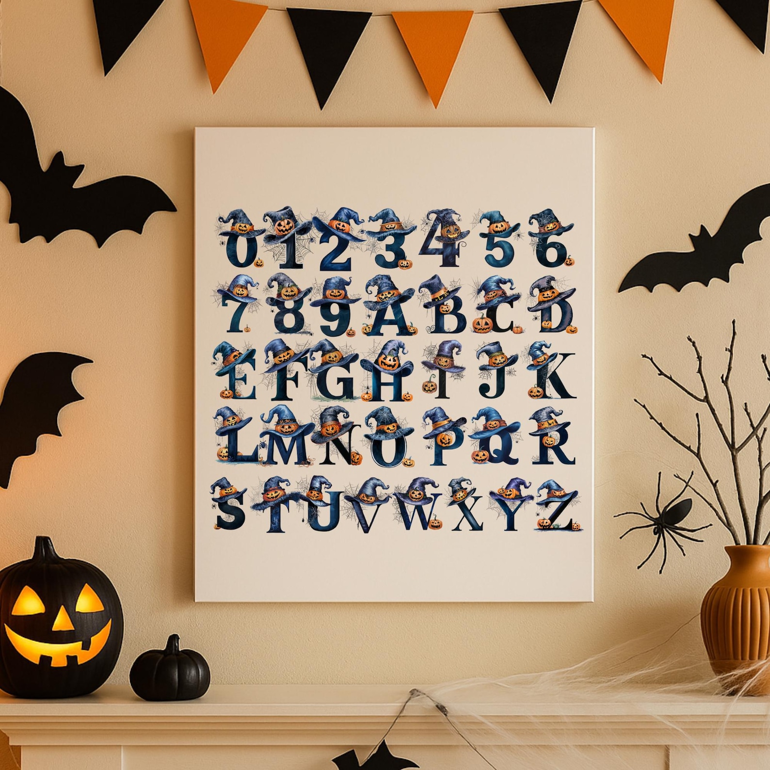Cute Halloween Alphabet and Numbers PNG, A-Z 0-9 Clipart With Pumpkins ...