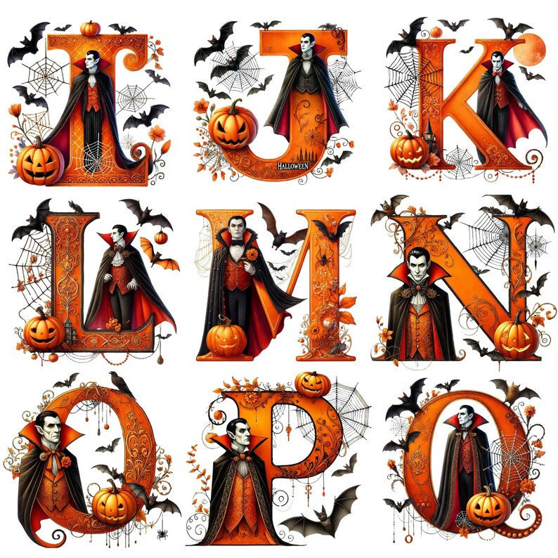 36 Halloween Alphabet PNG Clipart, Spooky Dracula Font, Pumpkin ...