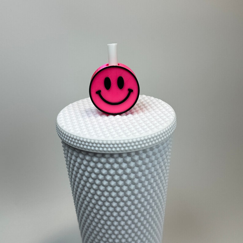 Hot Pink Smiley Face Straw Charms, 3D Printed Straw Toppers, Neon ...