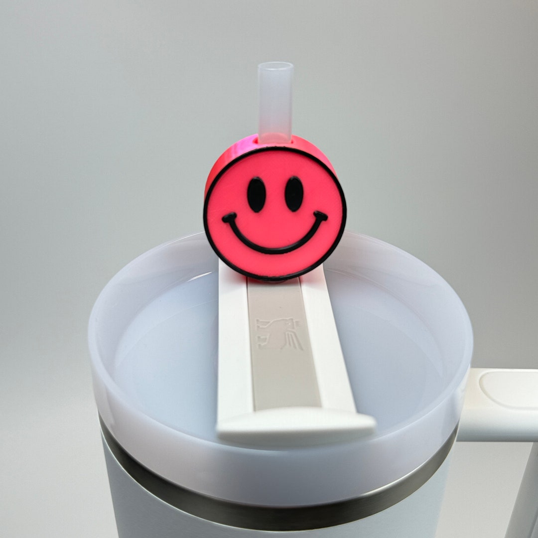 Hot Pink Smiley Face Straw Charms, 3D Printed Straw Toppers, Neon ...