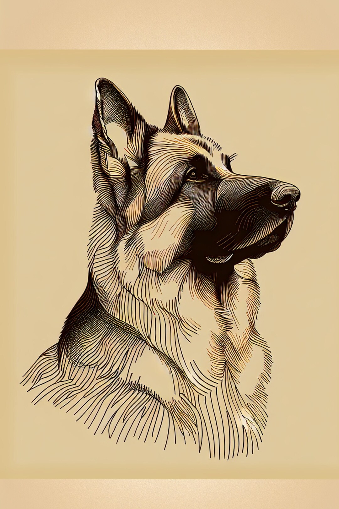Linear Painting of German Shepherd. Linear Painting, Contemporary ...