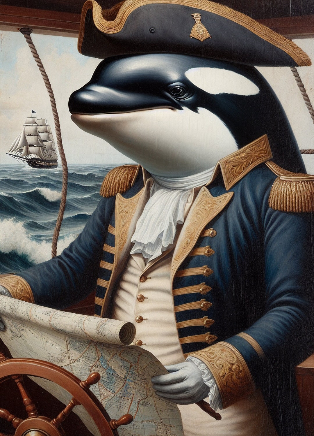 Orca Boat Captain, Printable Digital Wall Art, Digital Painting, Vintage Oil Art Painting ...