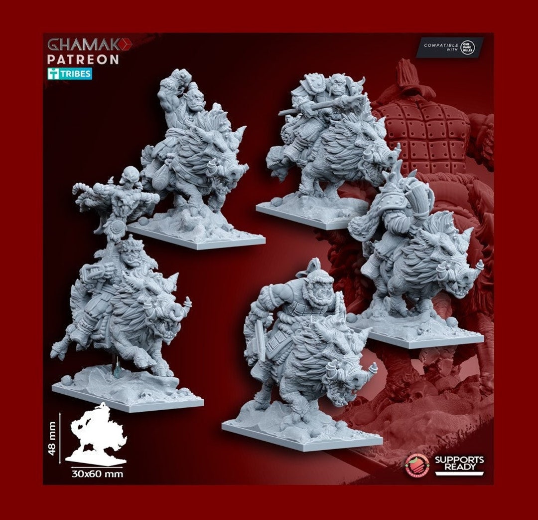 5 X Orcs on Wildboars Ghamak Tabletop Wargaming Miniature Sci-fi ...