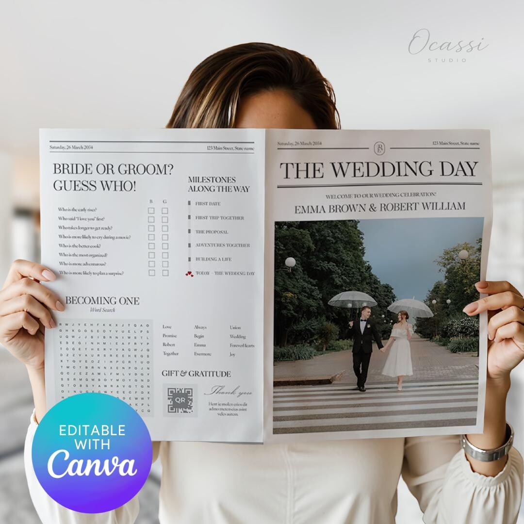 Custom Wedding Newspaper Template With Photo | Editable Program ...