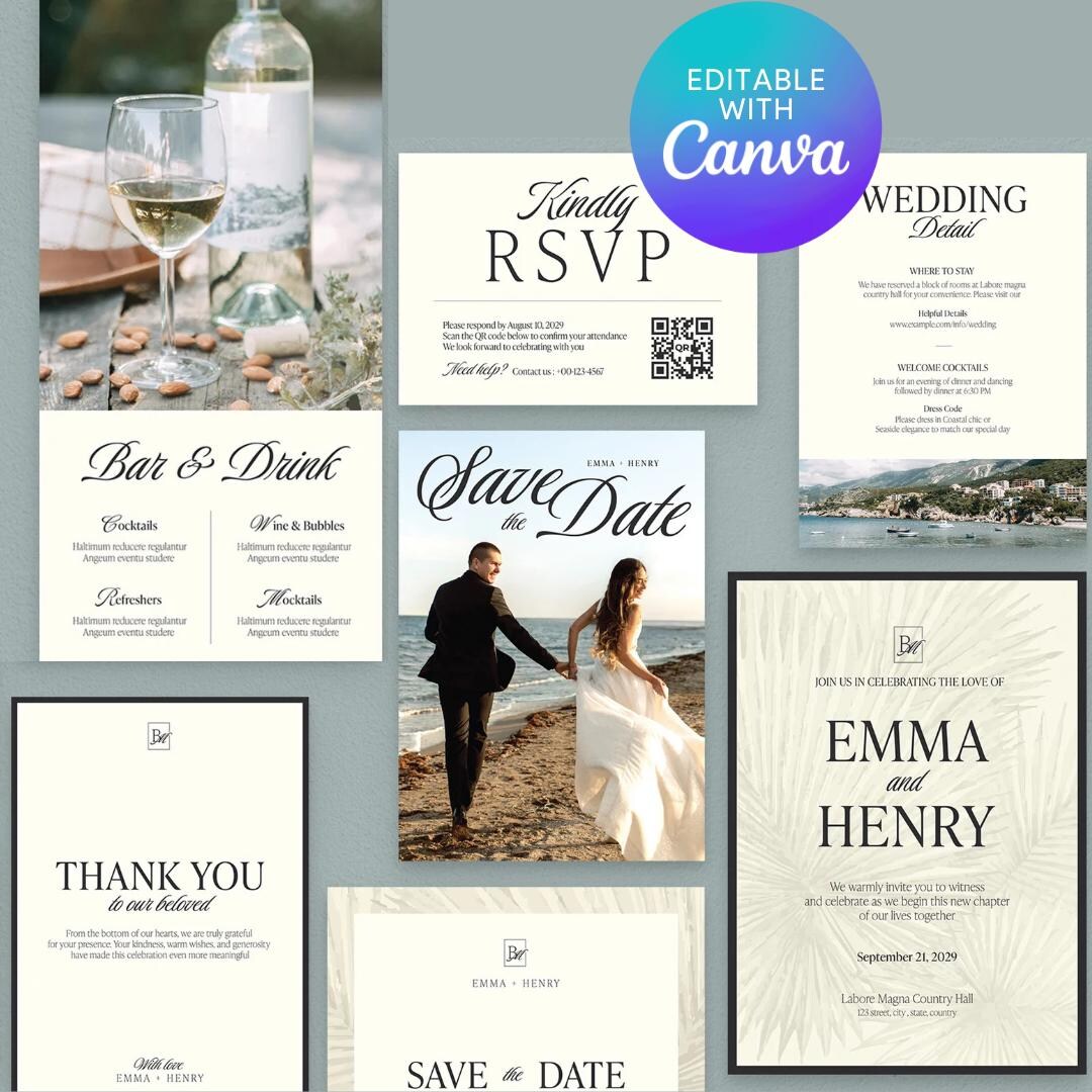 Wedding Stationery Set | Invitation, Save the Date, Menu, RSVP, Table ...